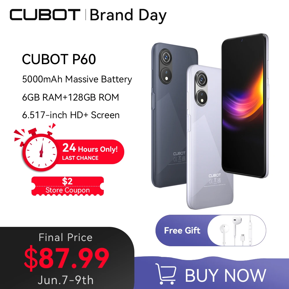 Cubot P60, 2022 새로운 스마트폰 Android 12, smartphone 6.517인치, 핸드폰 Octa-Core, 6GB RAM, 128GB ROM(256GB ...