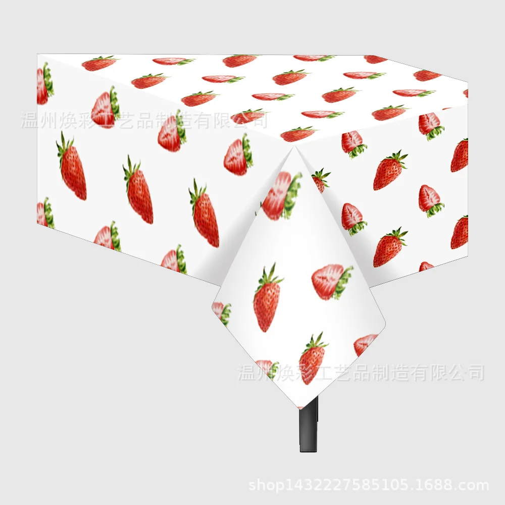 130*220cm Strawberry Disposable Table Cover Summer Fruit Strawberry ...
