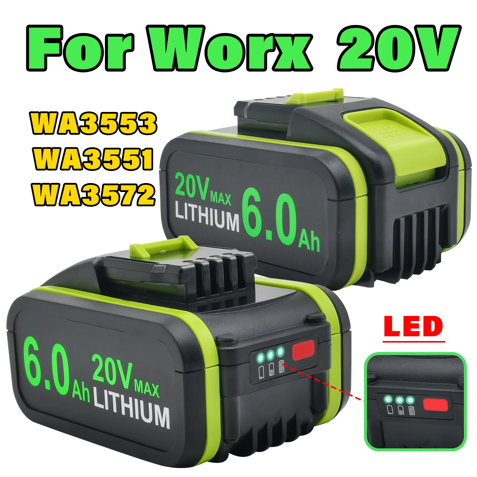 Powtree replacement battery WA3553/WA3551 for Worx 20V battery power tools WA3551 WA3572 WA3553 ...