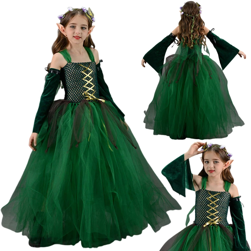 Kids-Girls-Elf-Cosplay-Tutu-Dance-Skirts-Costume-Children-Roleplay ...