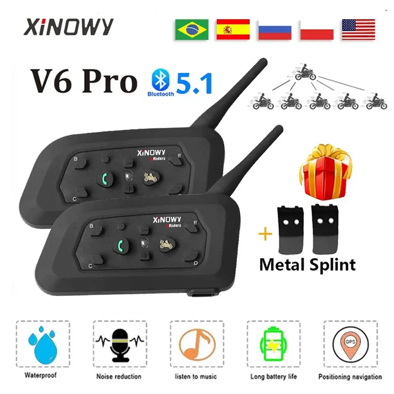 Xinowy v6 pro Motorrad Bluetooth Helm Intercom Headset 1200m Inter phone für 6 Fahrer ...