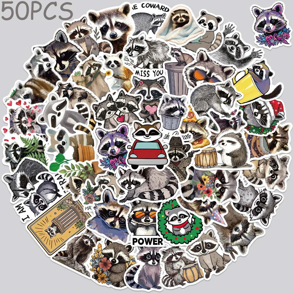 50pcs-Cartoon-Cute-Little-Raccoon-Stickers-Decals-For-Phone-Laptop ...