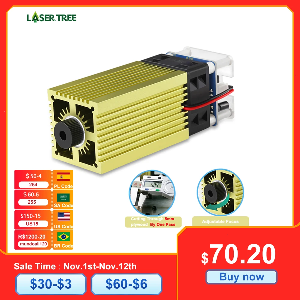 Laser Tree 450nm 40w Adjustable Focus Ttl Laser Head Diy Engraving ...