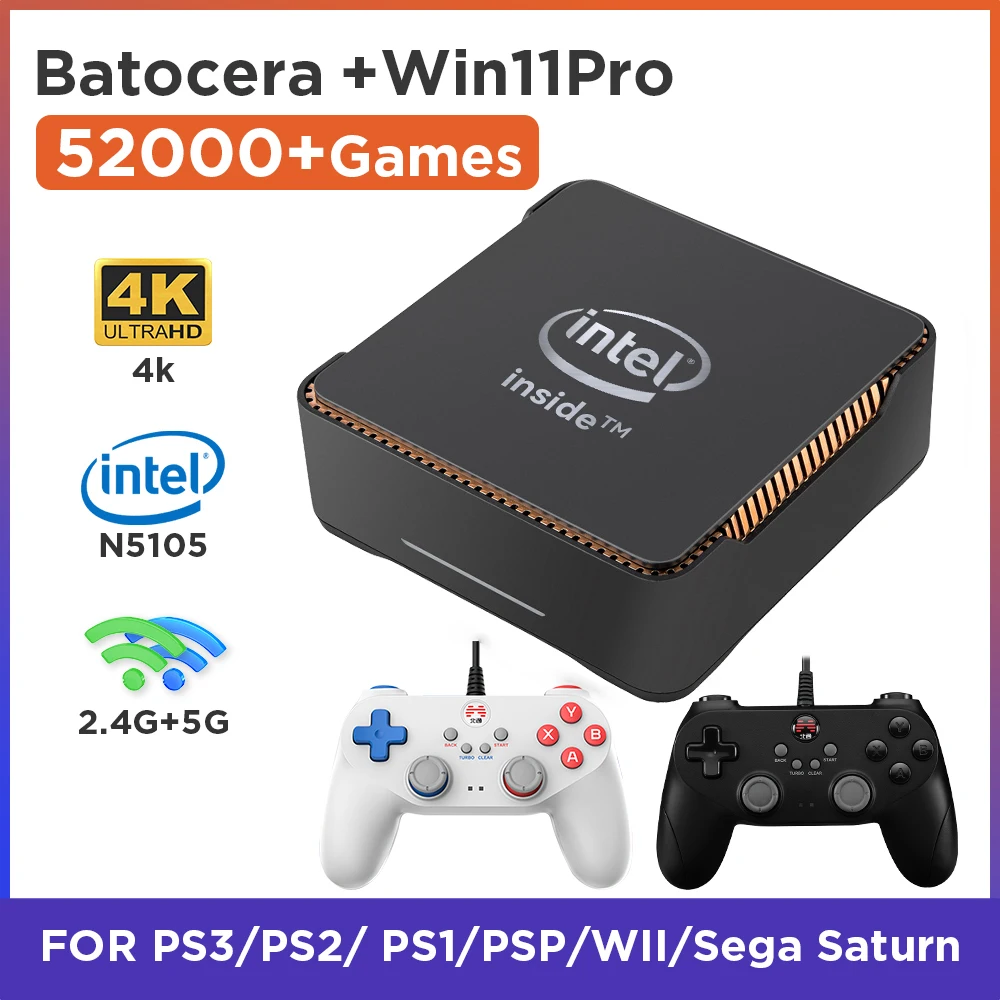 N5105 Gaming Box Retro Video Game Console WIN 11+Batocera OS 80 ...