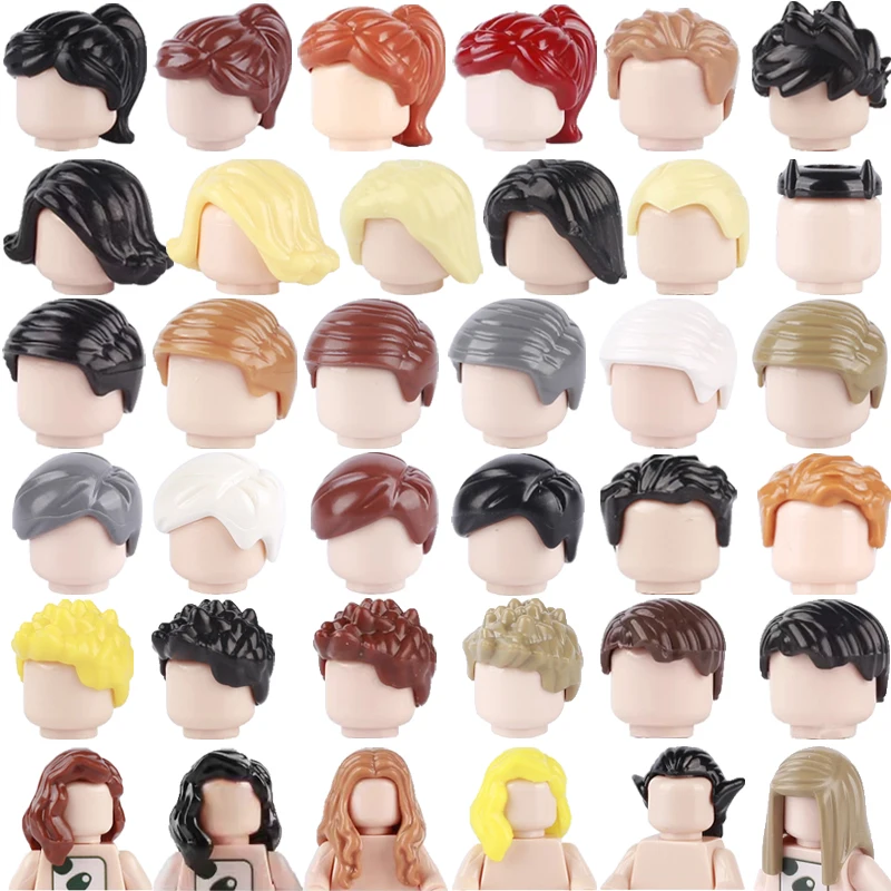 MOC-Building-Block-Accessories-Long-Hair-Ball-Head-Horse-Tail-Boys ...