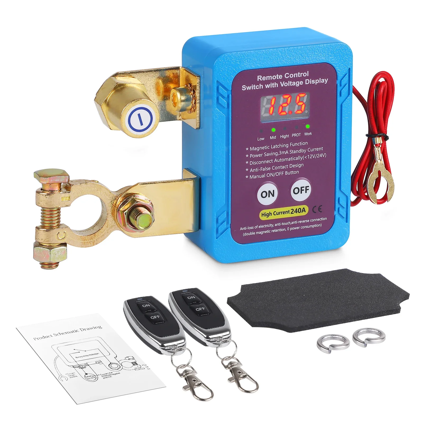 240A 12V Wireless Remote Battery Disconnect Switch with Automatic Power ...