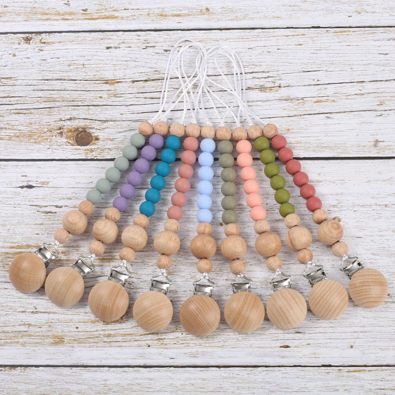 Colorful-Silicone-Round-Bead-Baby-Pacifier-Chain-Wooden-Soother-Nipples ...