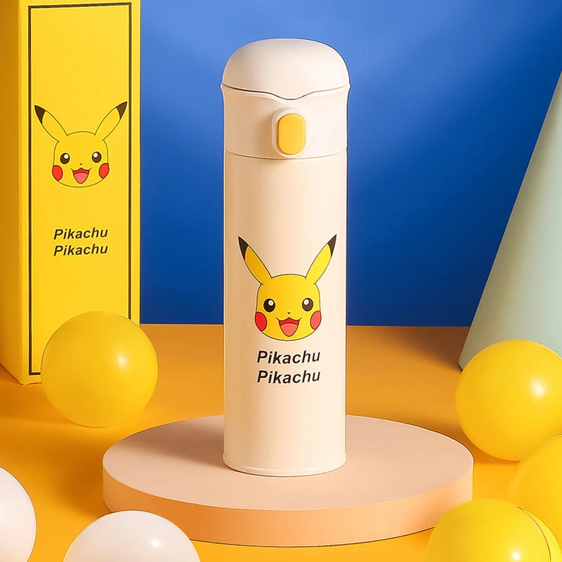 Pokémon Pikachu Thermos Cup Anime Cartoon Vacuum Bounce Lid Water Cup ...