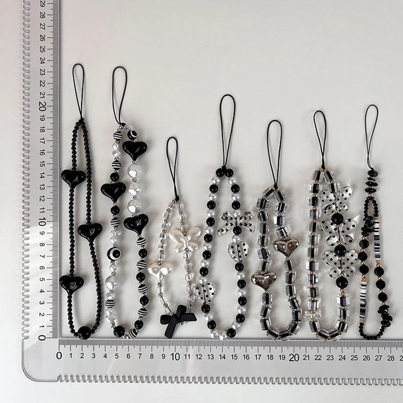 Black-Beaded-Mobile-Phone-Charms-Ins-Stringed-Pearls-Love-Phone-Lanyard ...