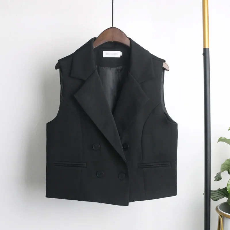 0719-Black-Short-Vests-Women-Double-Breasted-Vest-Coat-Femme-Slim-Fit ...