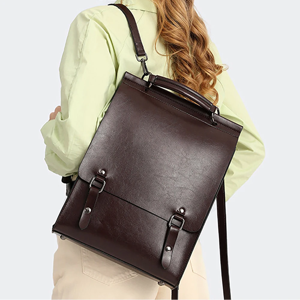 Genuine Leather Women Backpack Cross Body Bag Book School Bags Real ...