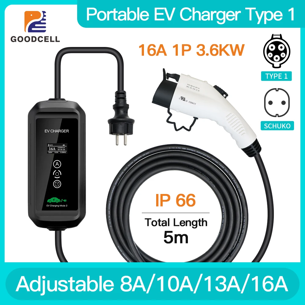 Adjustable-Current-16A-3-6KW-Portable-EV-Charger-Type-1-SAEJ1772-Time ...