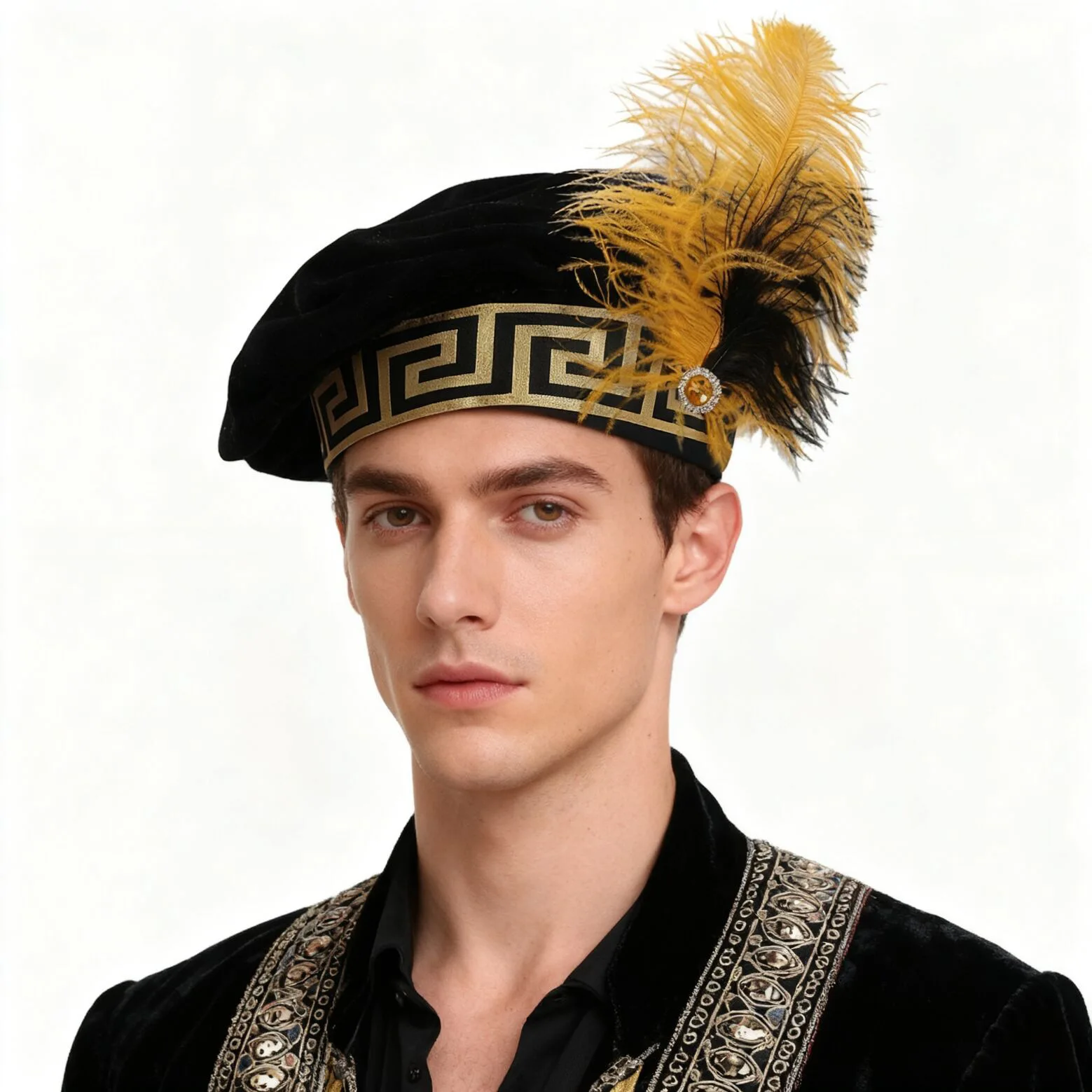 Adult Medieval Tudor Hat with Feather Velvet Renaissance Rococo Toque ...