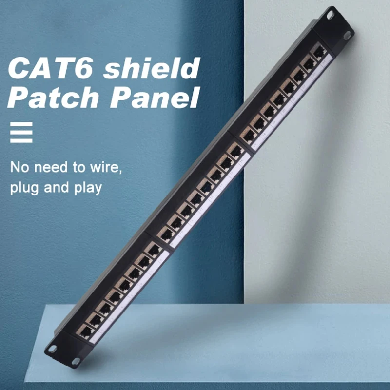 19in 1U Rack 24 Port CAT6 Shielded Patch Panel RJ45 Network Cable ...