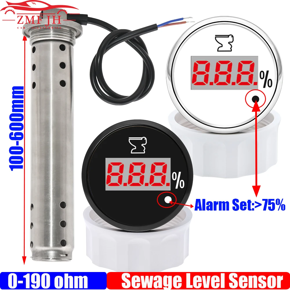 Digital 52mm Sewage Level Gauge with Alarm Red LED 0-190OHM Holding ...