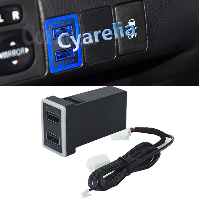 Blue-Red-Light-Car-Charger-QC3-0-Dual-USB-Interface-Socket-for-Toyota ...