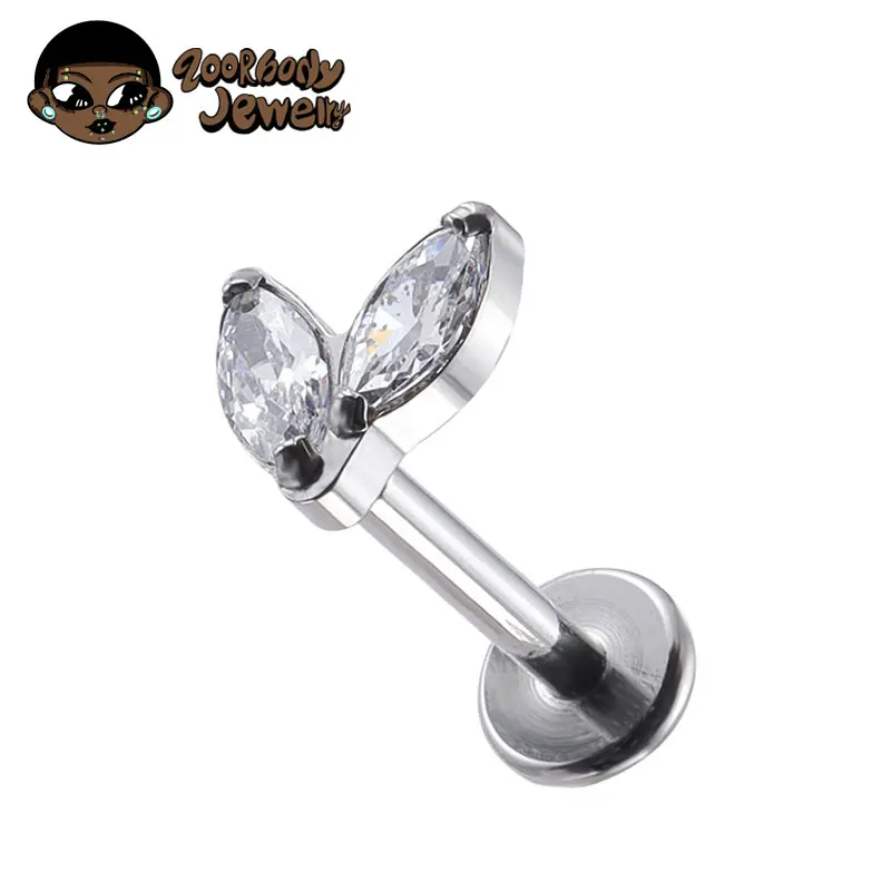 ASTM F136 Titanium Piercing Single Tiny Marquise CZ Internally Threaded ...