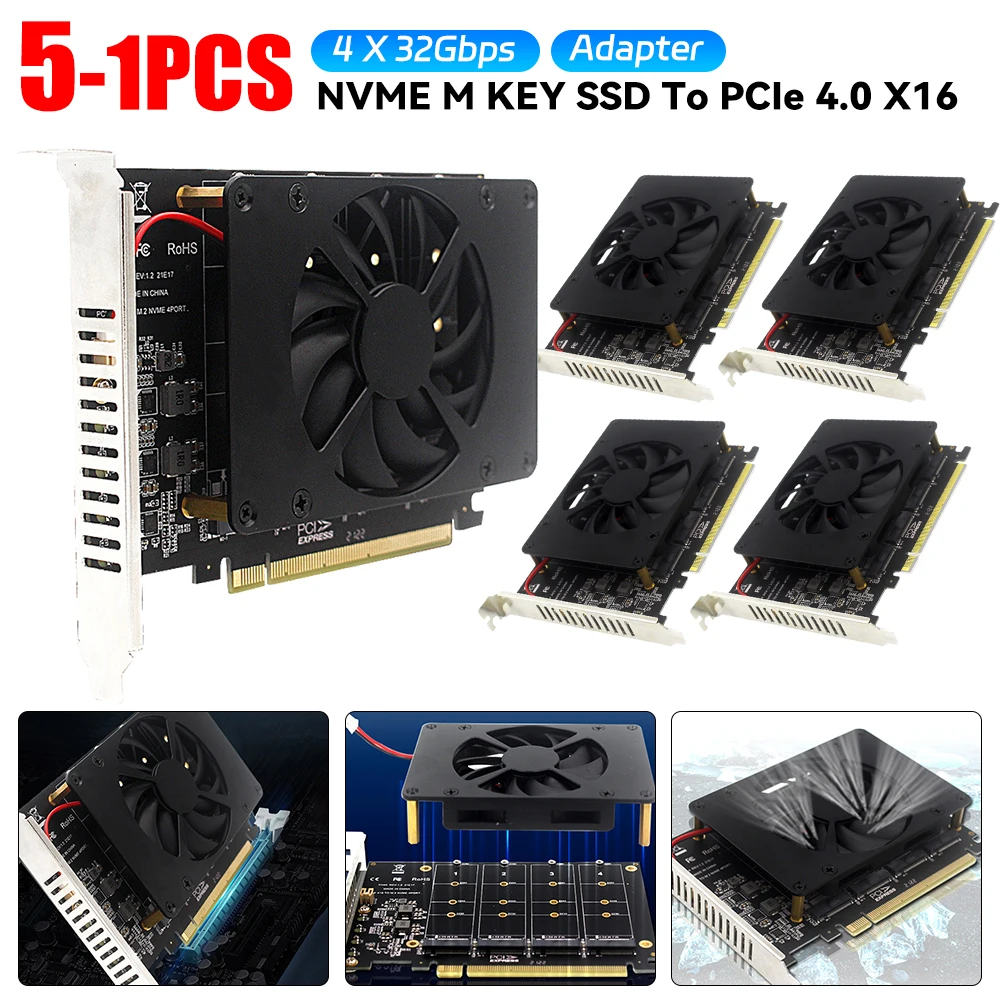 5-1PCS-4-Disk-Motherboard-PCIE-Splitter-Card-with-Heat-Sink-PCIEX4-0 ...