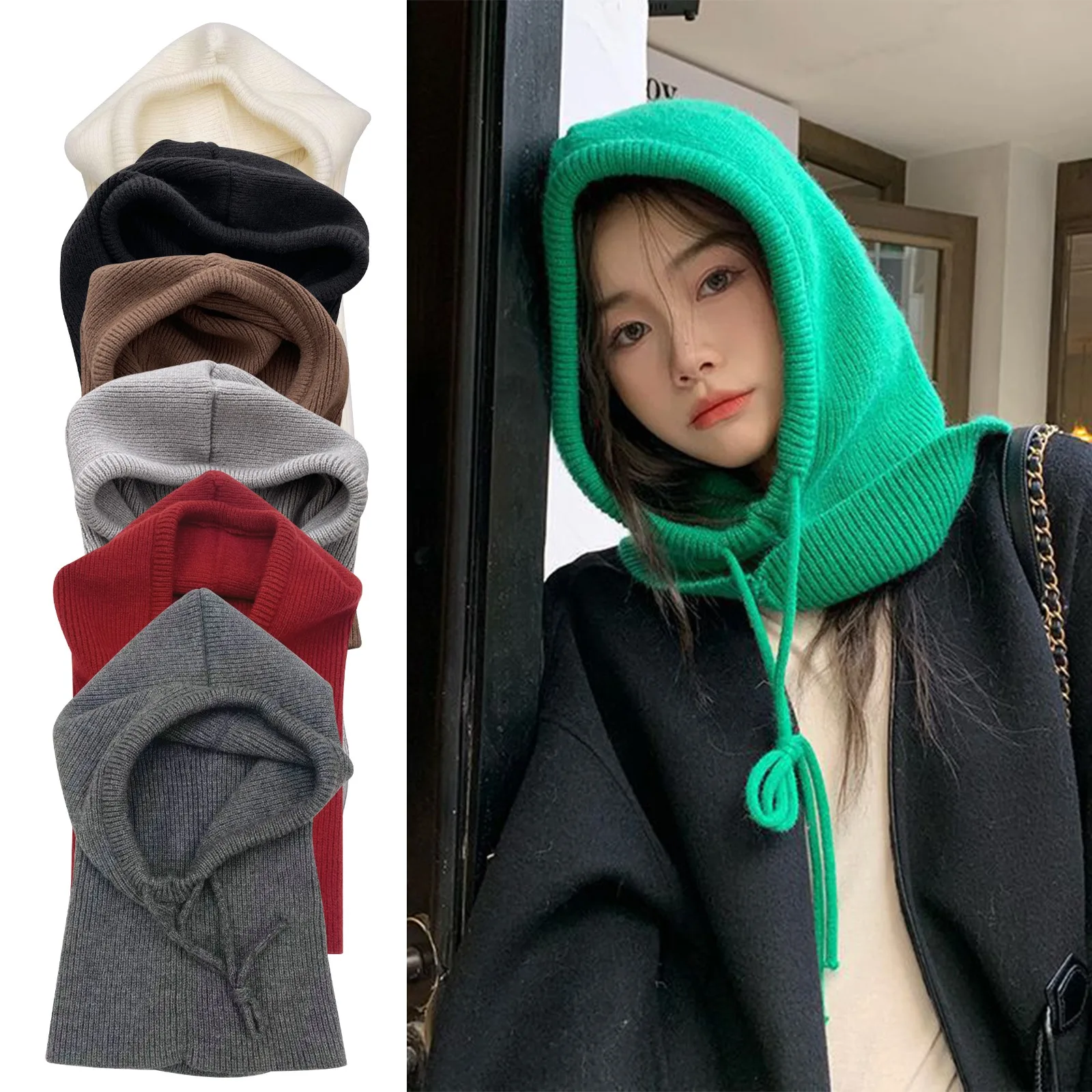 Knitted-Hooded-Caps-Winter-Balaclava-Hats-Women-Korean-Style-Outdoor ...