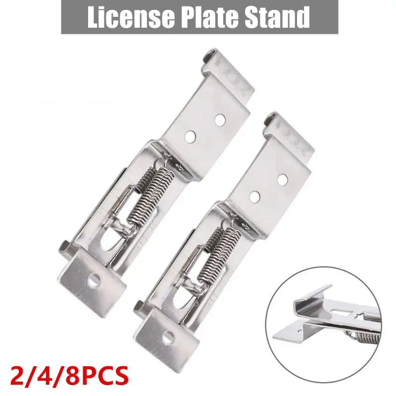 2-4-8Pcs-Car-License-Plate-Frame-Holder-Spring-Loaded-Stainless-Steel ...