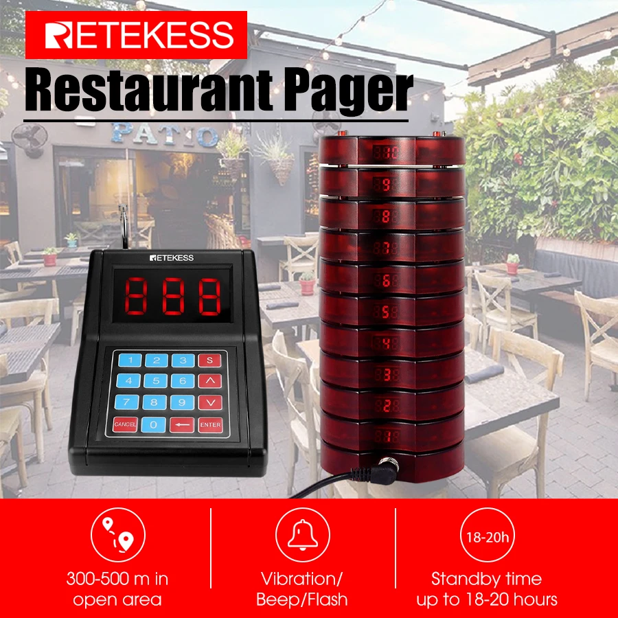 Retekess TD165 Restaurant Coaster Pager System 10 Beeper Receivers Max ...