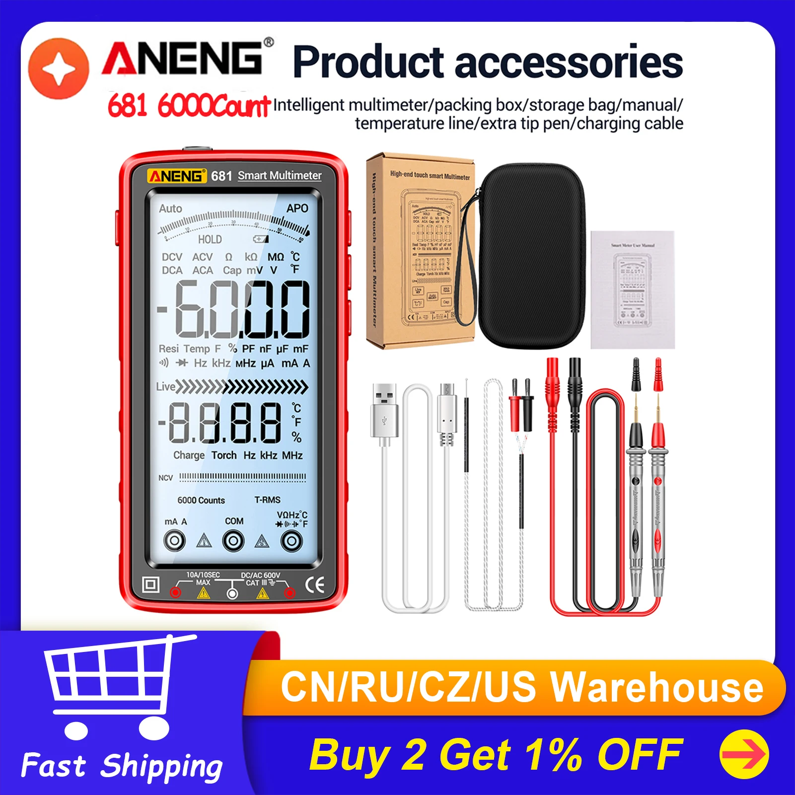 ANENG-681-6000-Counts-Digital-Multimeter-Smart-Anti-burn-Rechargeable ...