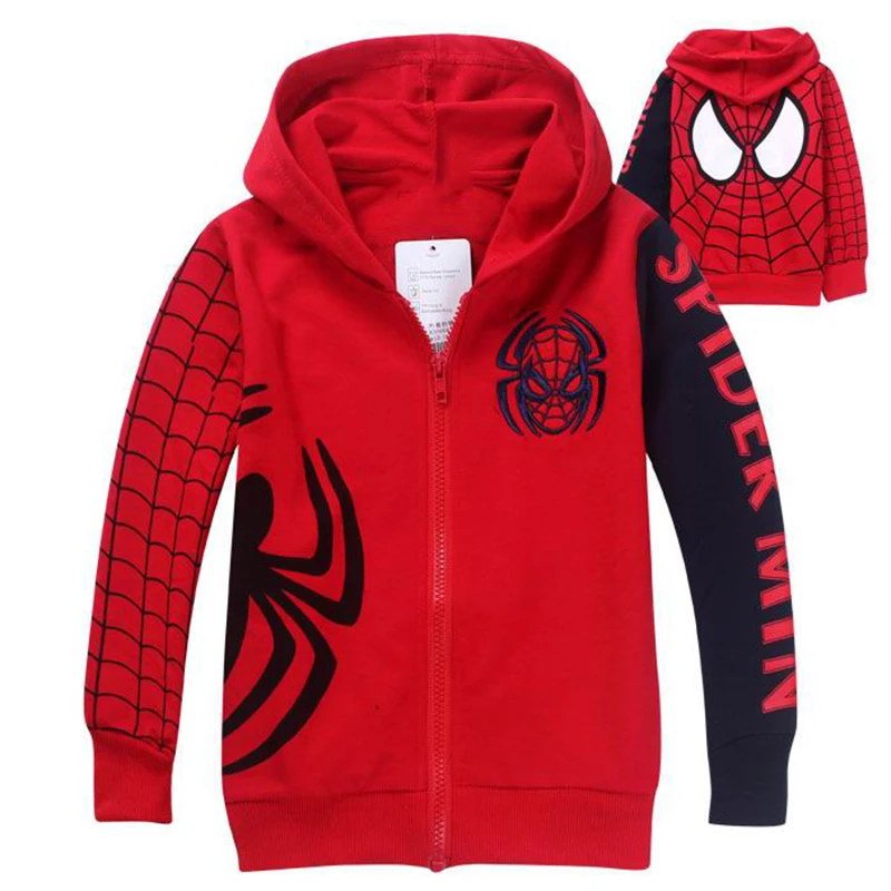 Kids Hoodies Sweatshirts Cartoon Spiderman Boys Outwear Zipper Hooded ...