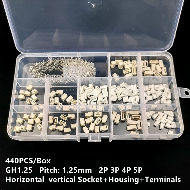 440pcs/Box GH1.25 2p 3p 4p 5 Pins 1.25mm Pitch Terminal Kit / Housing ...