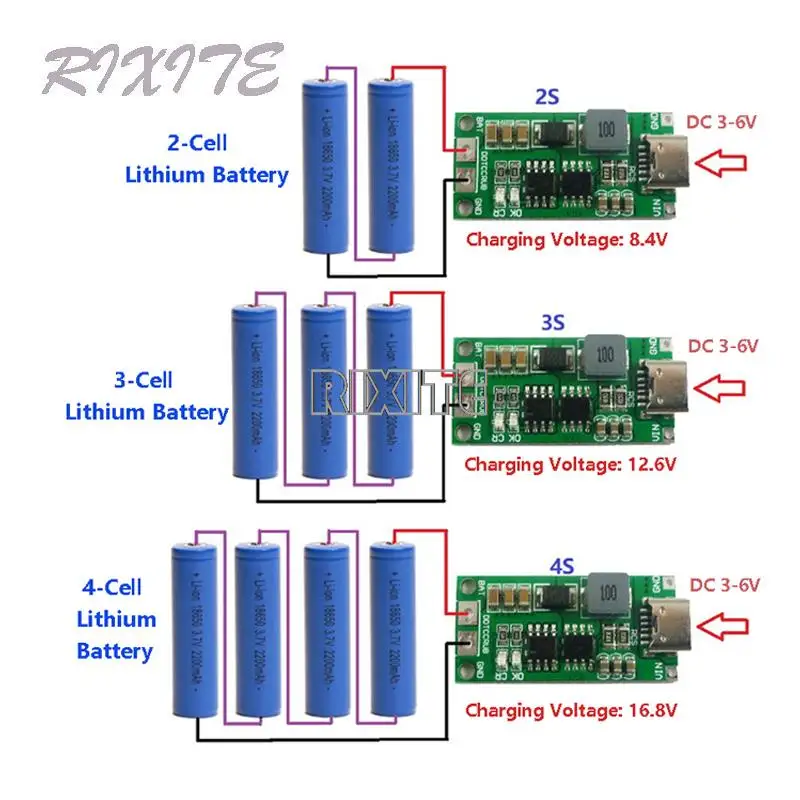 リチウム電池充電器ボード,CタイプBMS 2s 3s 4s 1a 2a 4a 18650,USB C,ステップアップブーストモジュール,li-po,バッテリー電源バンク用