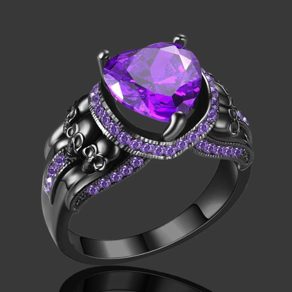 Gothic-Style-Promise-Ring-Inlaid-Purple-Zircon-Horror-Skull-Design-On ...