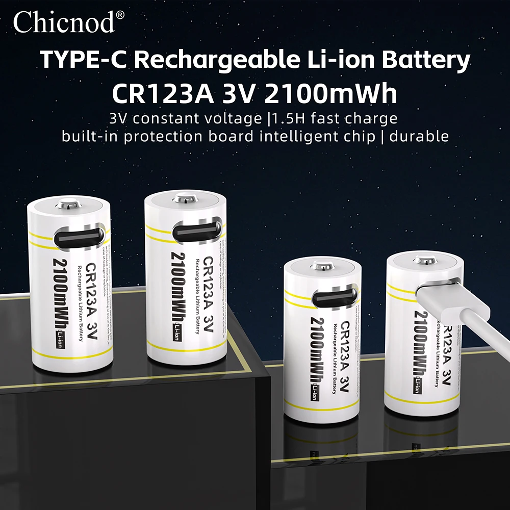 CHICNOD CR123A Rechargeable Battery 2100mWh 3V Li-ion Batteries with ...