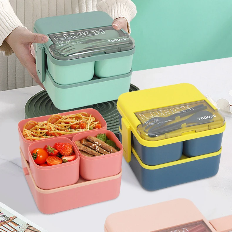 1100ML-1800ML-2-layer-Compartment-Lunch-Box-For-Kids-With-Fork-and ...