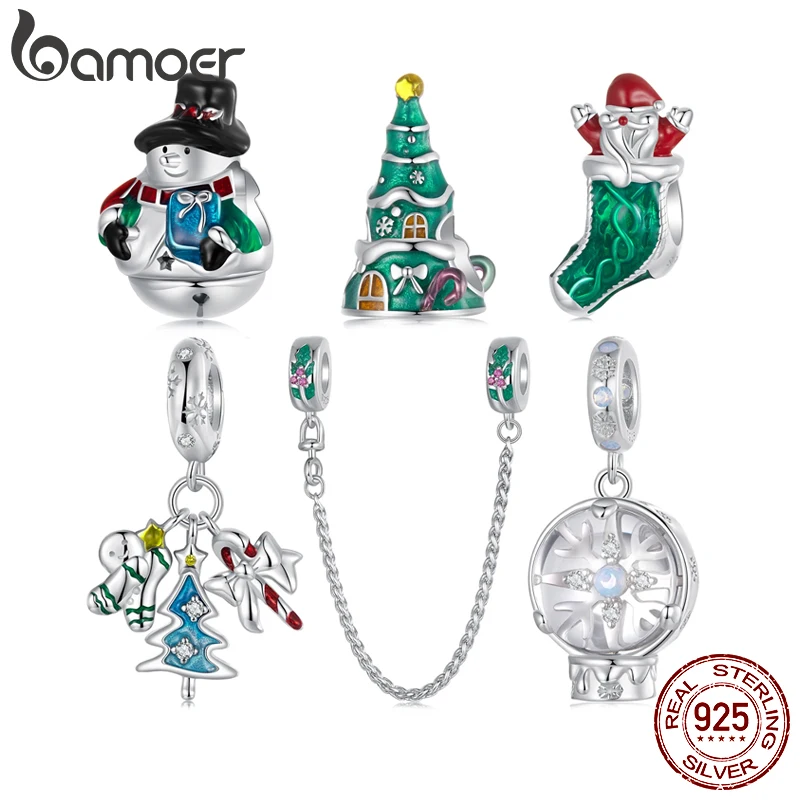 BAMOER S925 Silver Xmas Snowflake Snowman Charm Beads fit Original ...