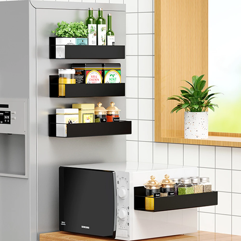 Magnetic-Fridge-Iron-Shelf-Spice-Black-Storage-Rack-Space-Saving-for ...
