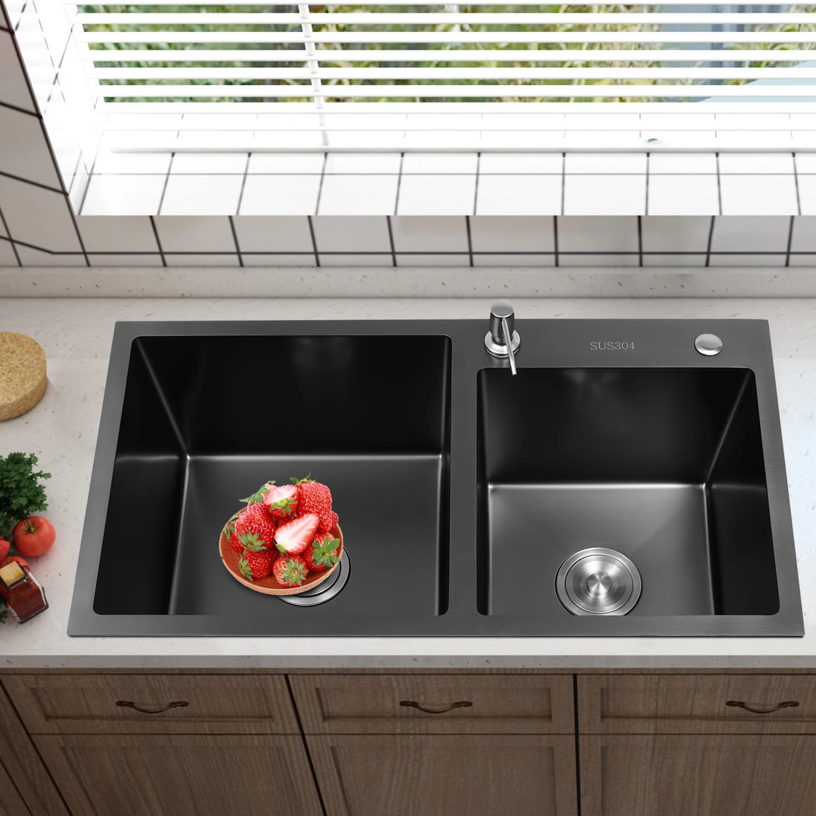 78x43CM-Kitchen-Sink-Double-Basin-Stainless-Steel-Inset-Basket-Built-in ...