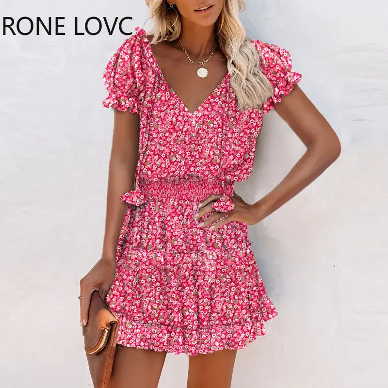 Women-2023-Disty-Floral-Print-Short-Sleeves-Cascading-Ruffle-Hem ...