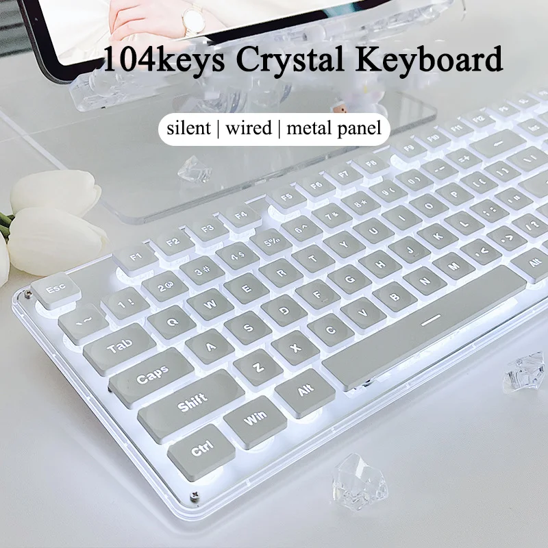 104-Keys-Gaming-Crystal-Keyboard-RGB-Backlit-Slim-Silent-Keypad-Metal ...