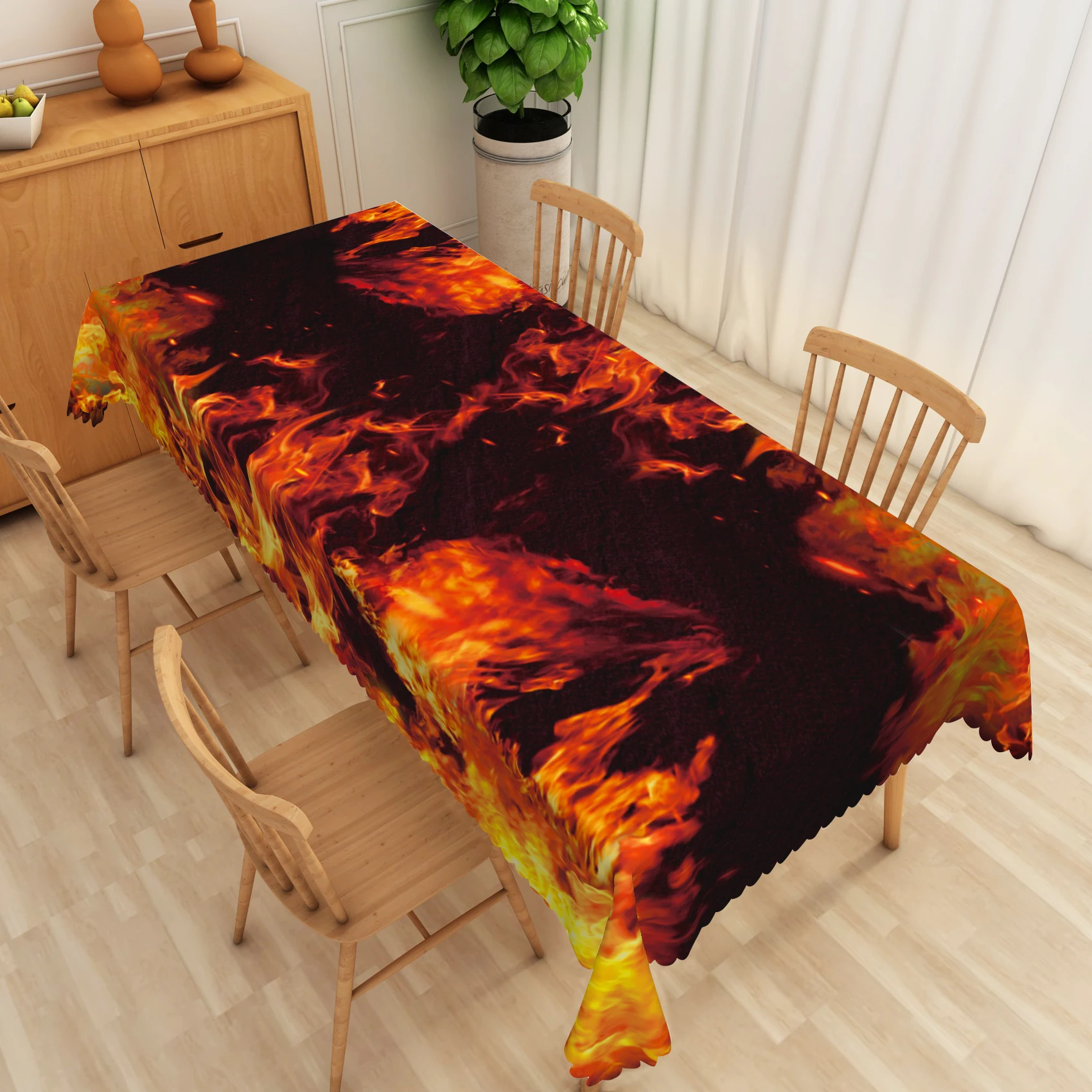 Burning Fire 3D Printed Tablecloth Rectangle Waterproof Cloth Suit For ...
