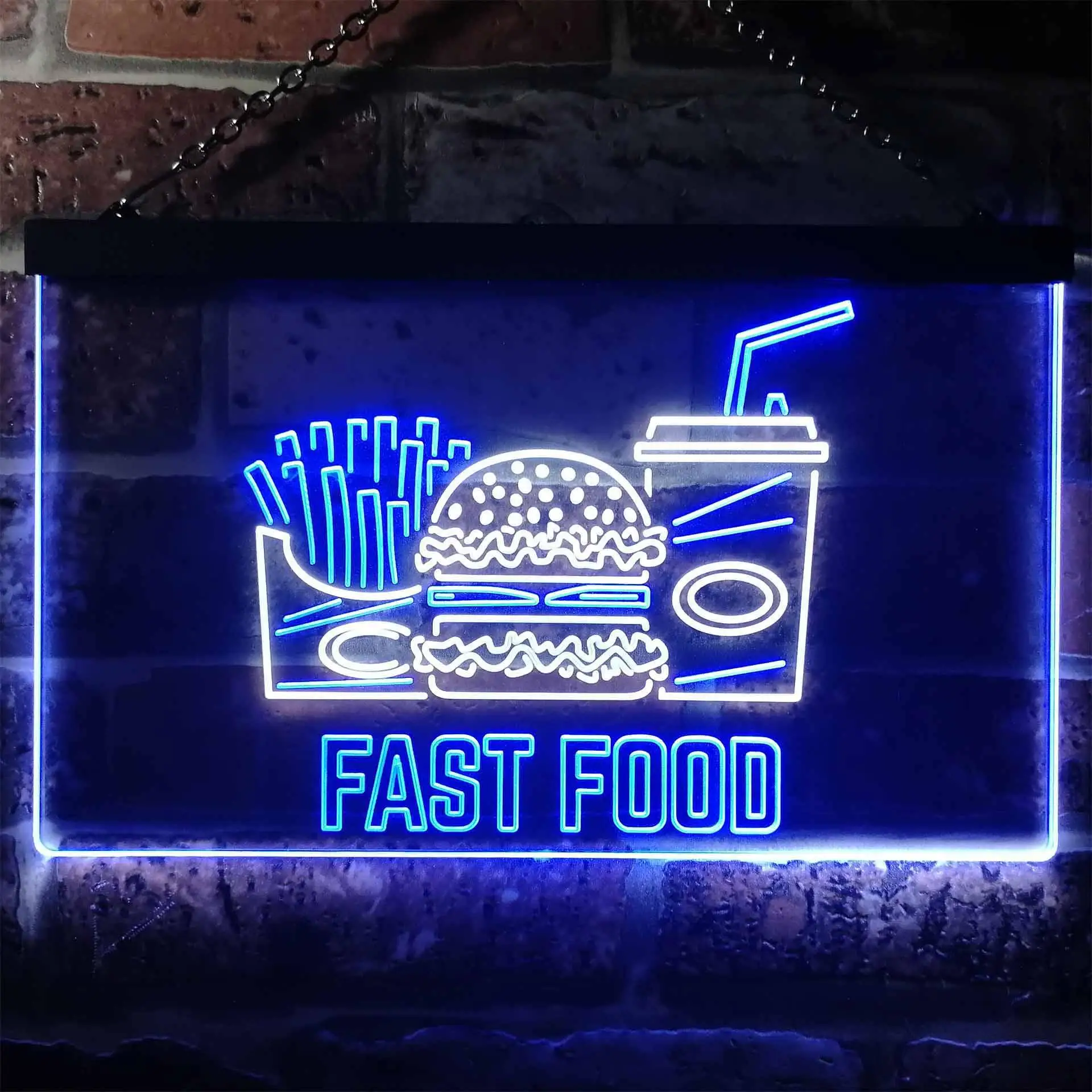 Fast Food. Burger Fries Cola Dual Color Led Neon Sign st6-i3267 ...