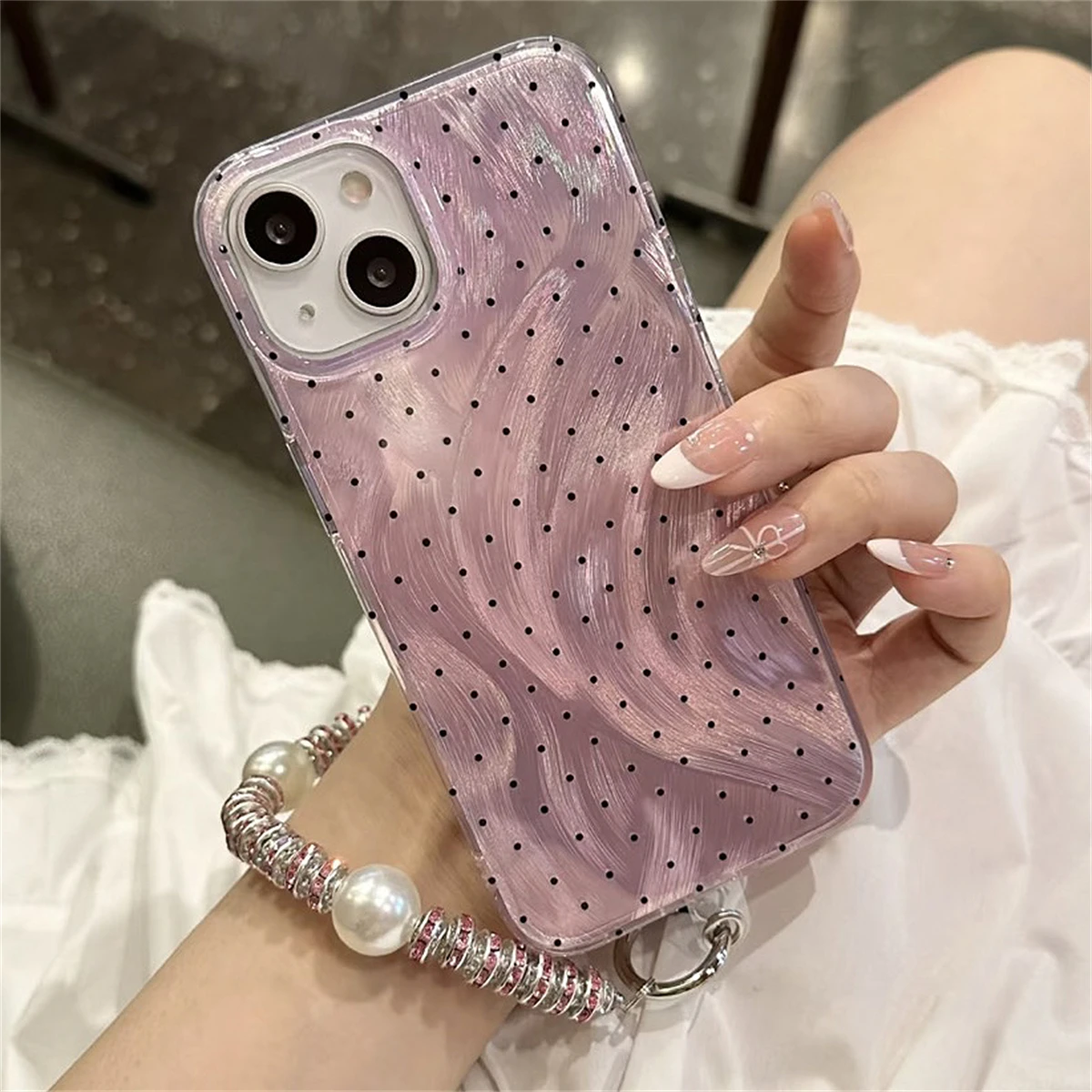 Cute Polka Dot Feather Yarn Phone Case For iPhone 16 15 14 13 11 12 Pro ...