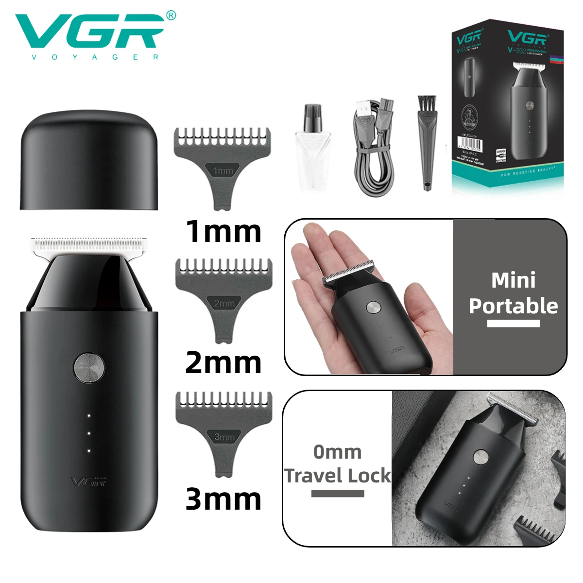 VGR barbeador elétrico masculino maquina de barbear Máquina de cortar cabelo Mini Aparador de ...