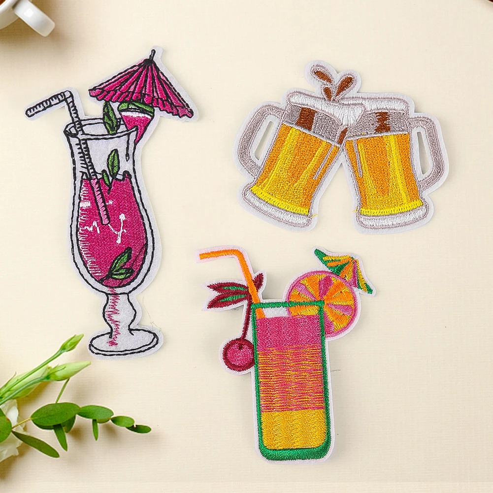3pc-set-Cartoon-Design-Juice-Beer-Cup-Embroidery-Patches-Creative ...