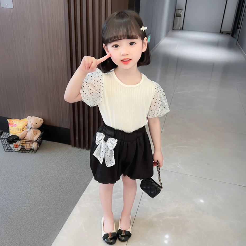 Girls Summer Clothes Tshirt + Short Clothing For Girls Patchwork Girls ...