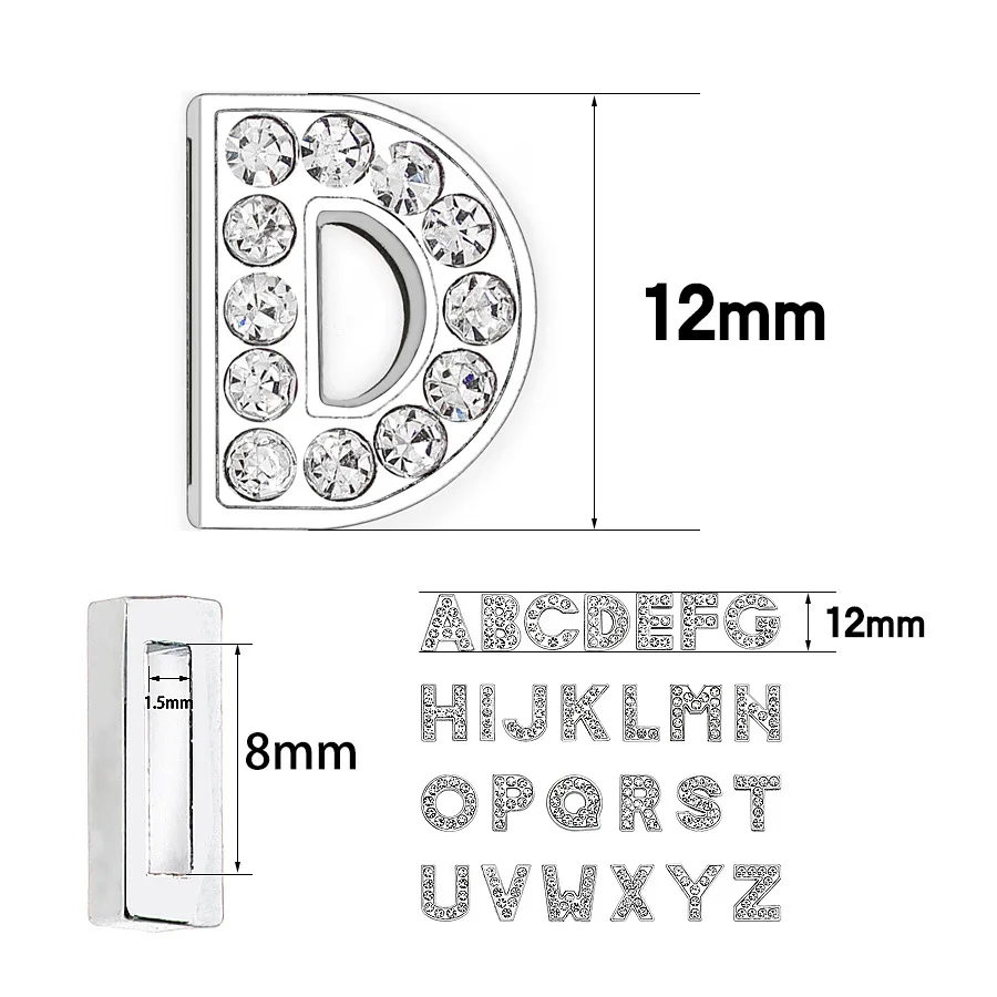 10PC-lot-Hole-8MM-Full-Rhinestones-Slide-Letter-A-Z-Alloy-Bling-English ...