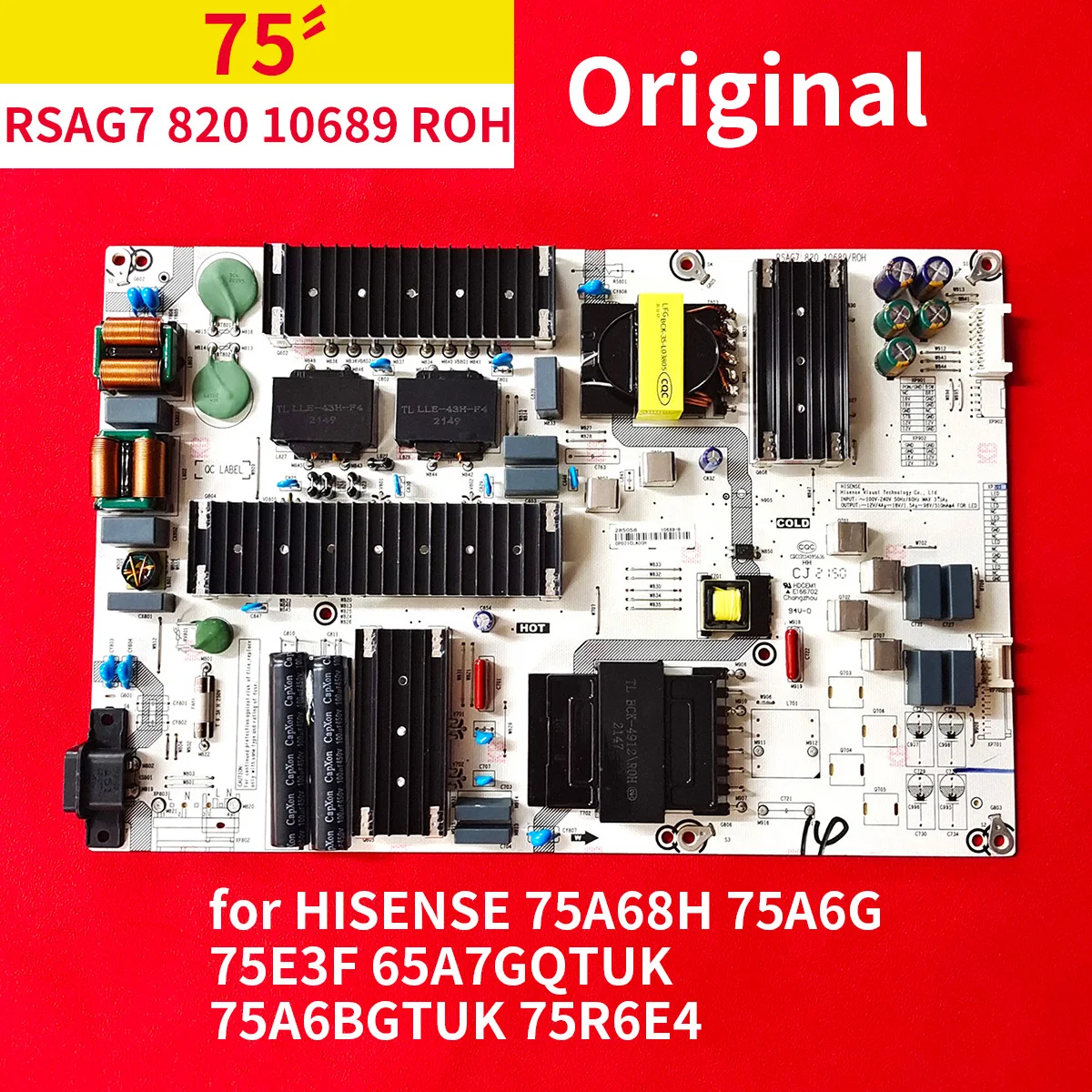 RSAG7 820 10689 ROH Power Supply Board for HISENSE 75A68H 75A6G 75E3F 65A7GQTUK 75A6BGTUK 75R6E4 ...