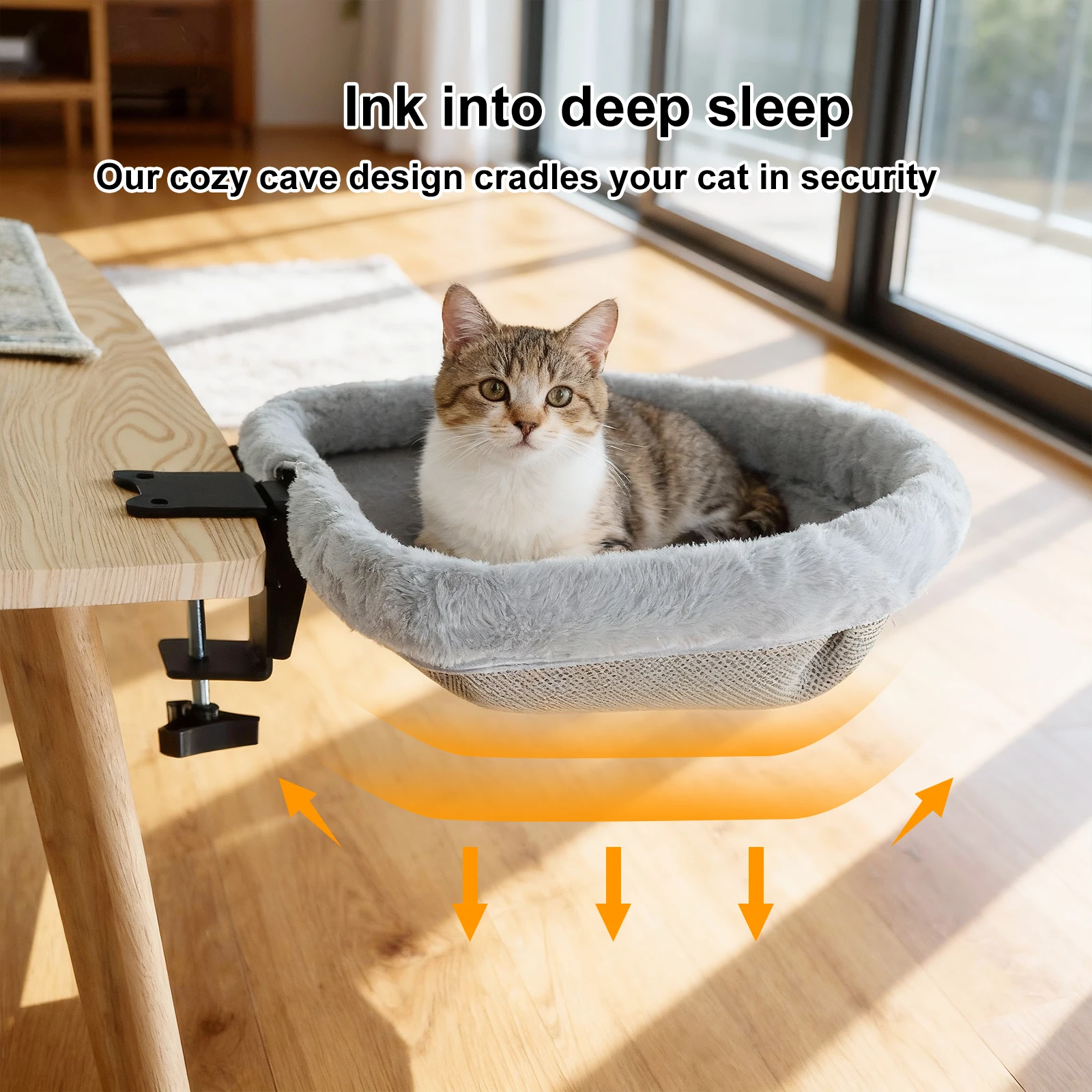 Cat Desk Bed One-Click Folding Sunken Design Space-Saving Semi-Circular ...