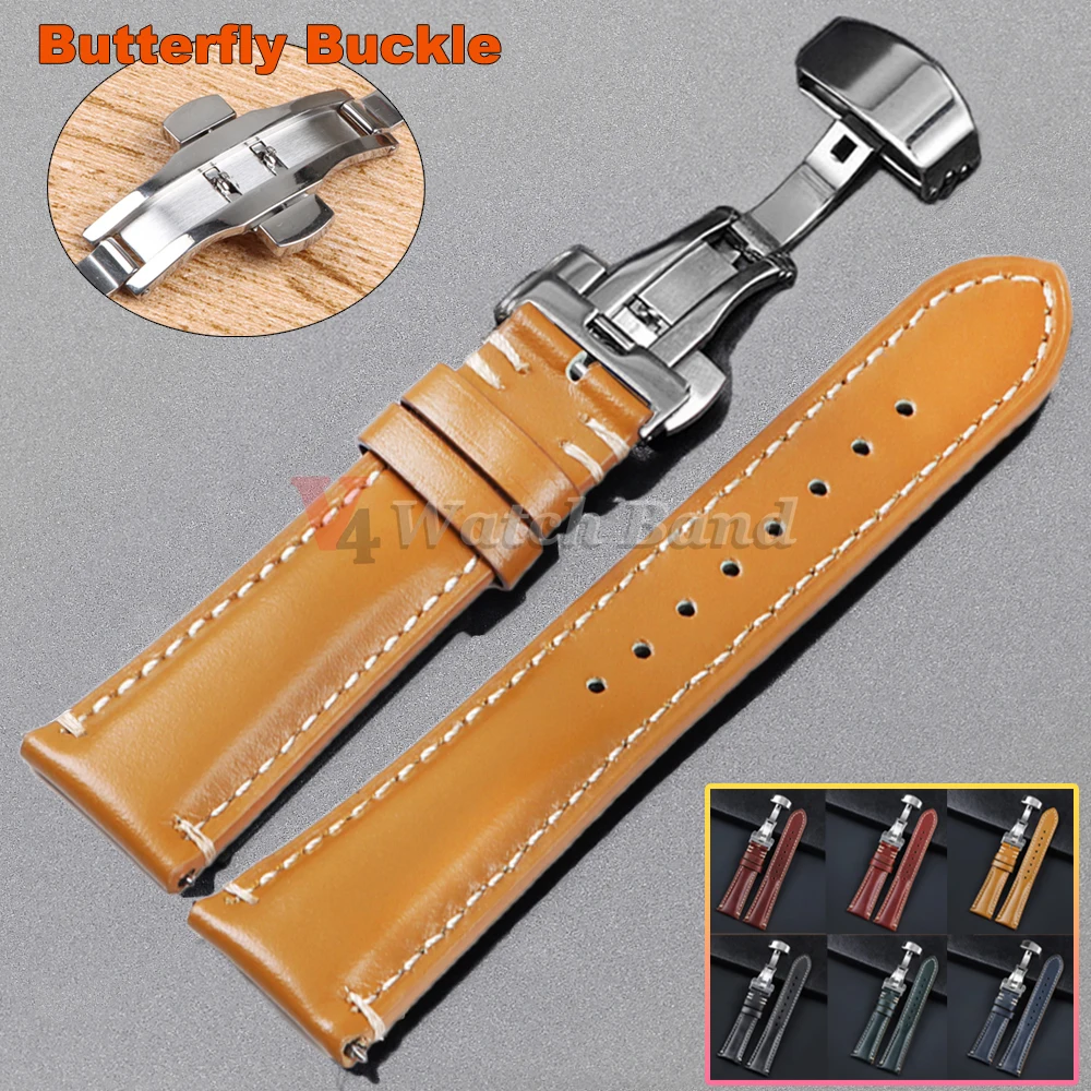 Stitching Cowhide Strap for Omega 20mm 22mm 24mm Yellow Wrist Bracelet ...