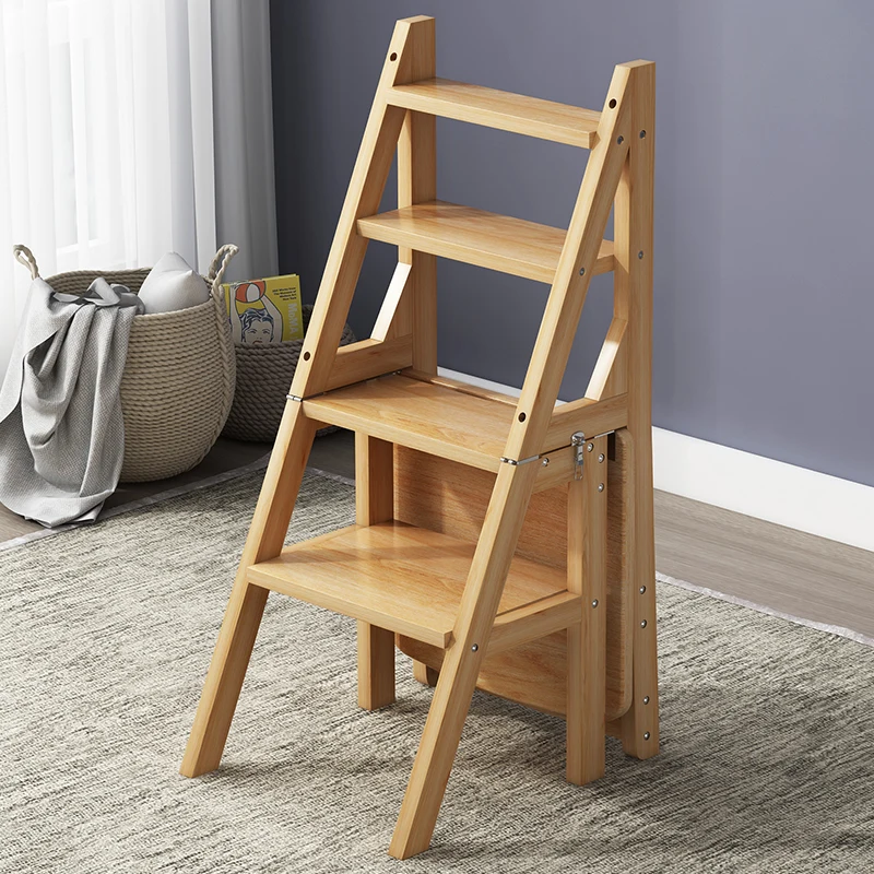 Shipping Solid Wood Household Multifunctional Two-step Folding Ladder ...