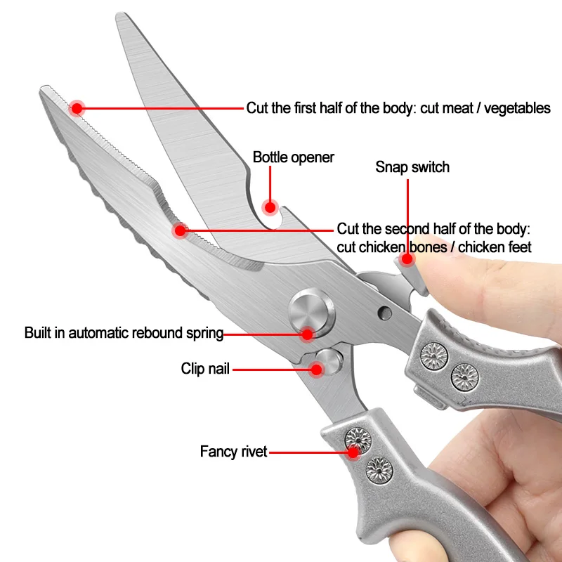 Kitchen Scissors Chicken Bones Shear Poultry Fish Scissor Aluminum ...