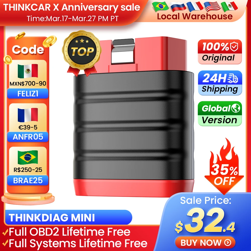 THINKCAR Thinkdiag Mini Car Diagnostic Tool Bluetooth Car Obd2 Scanner ...